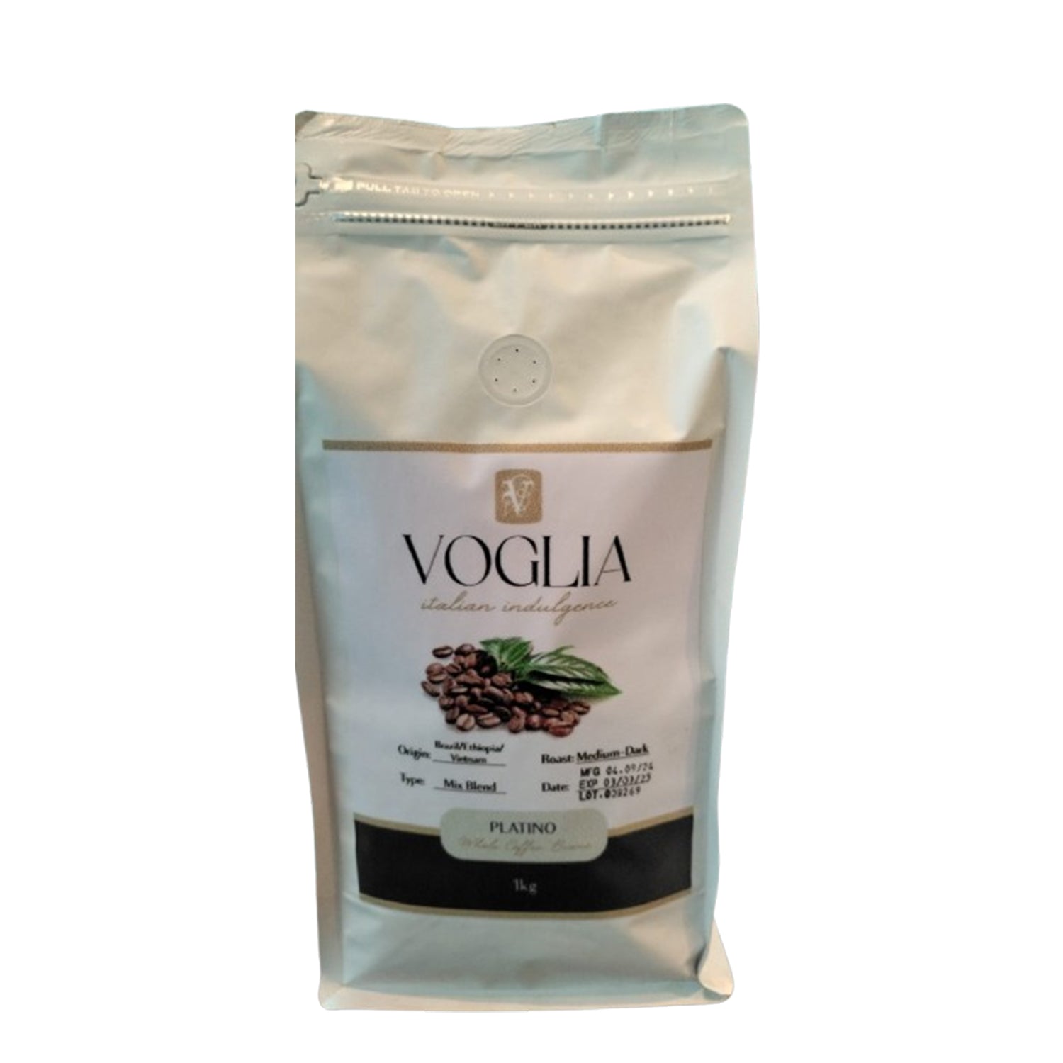 Voglia - Platino (Ethiopia 100% Arabica) - Coffee Beans -1 KG ...